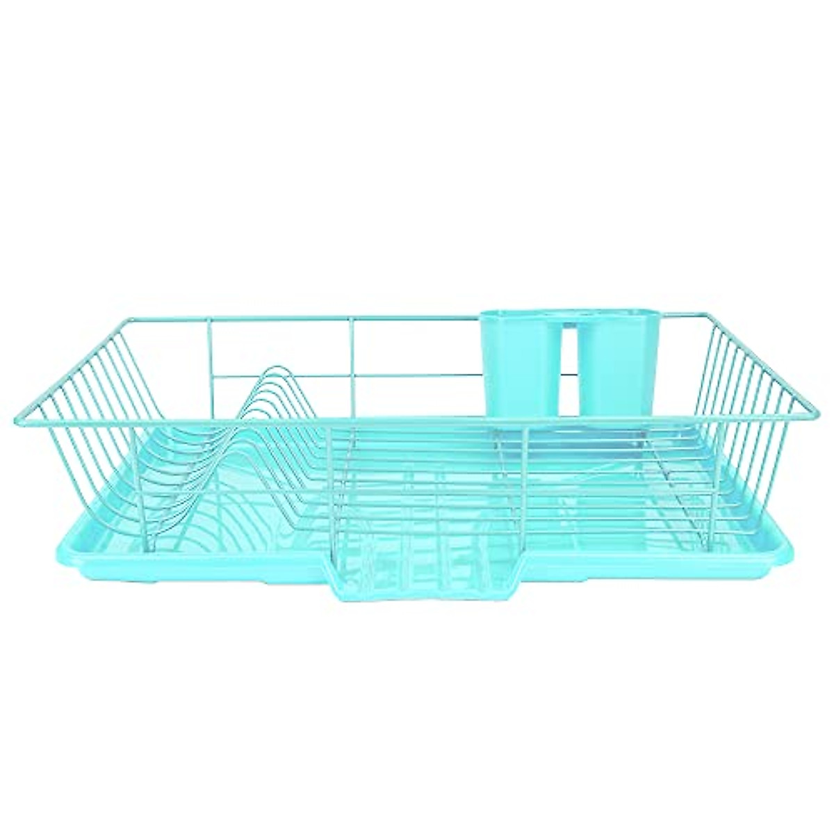 Home Basics Dish Drying Rack (Turquoise) Dish Drainers for Kitchen Counter | with Sloping Tray and Utensil Holder | Big Dish Drying Rack