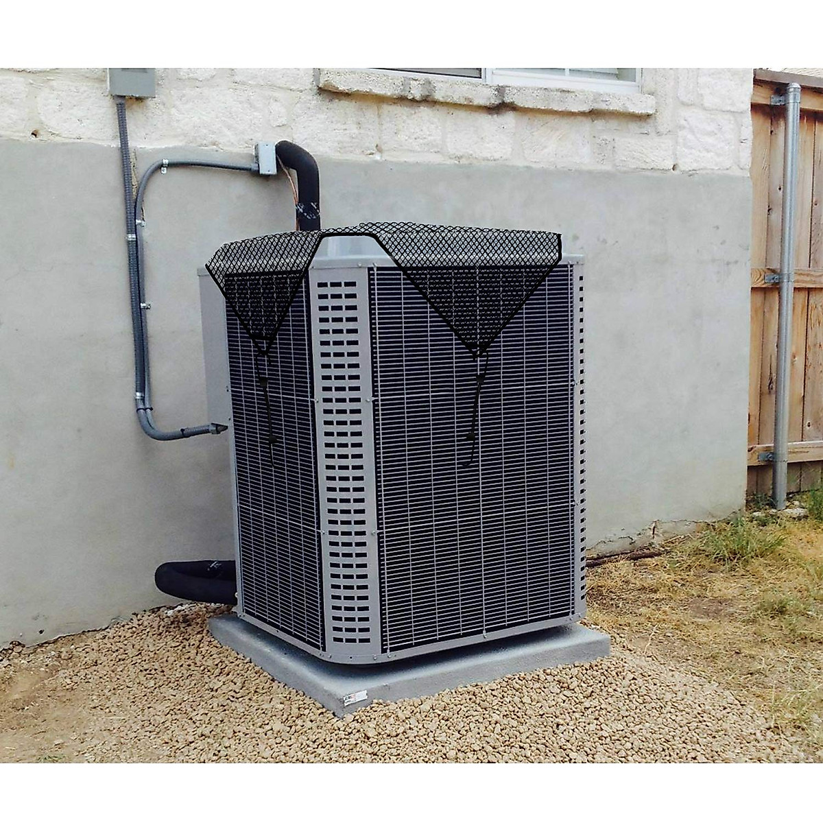 PATIO Outside AC Unit Mesh Cover with Bungee Cords Sturdy Summer Outdoor Air Conditioner Compressor Condenser Top Cover Keep Leaves Debris Out 36''x36''