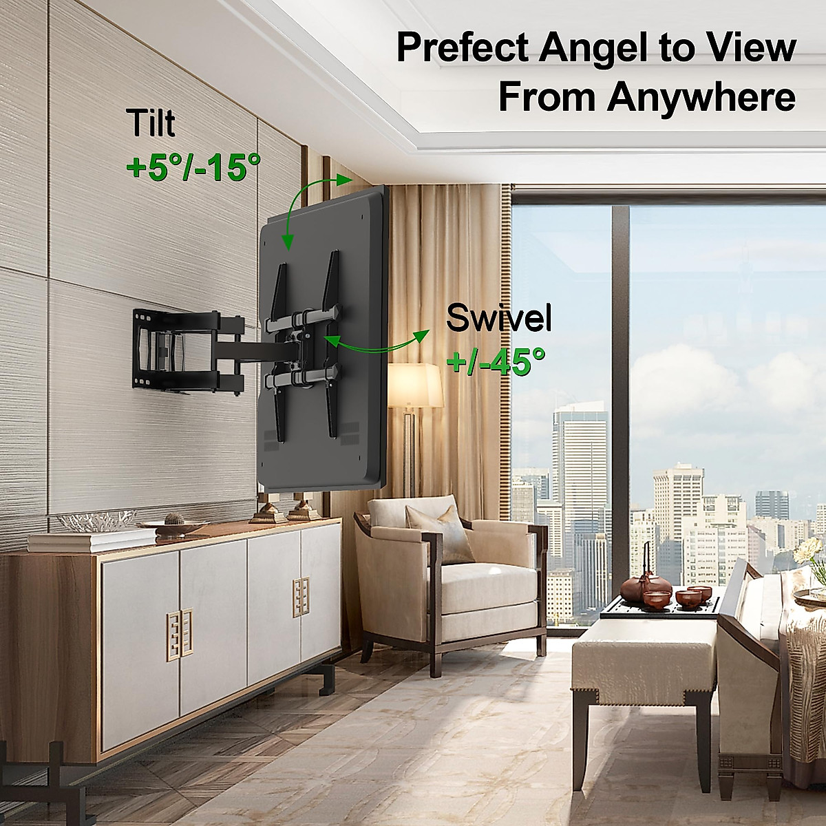 USX MOUNT Full Motion TV Mount for Most 37-82 Inch TV up to 132lbs, TV Wall Mount Articulating with Swivel, Tilt & Extension, Wall Mounts TV Bracket for VESA 600x400mm 400x300mm, 8-16" Wood Studs