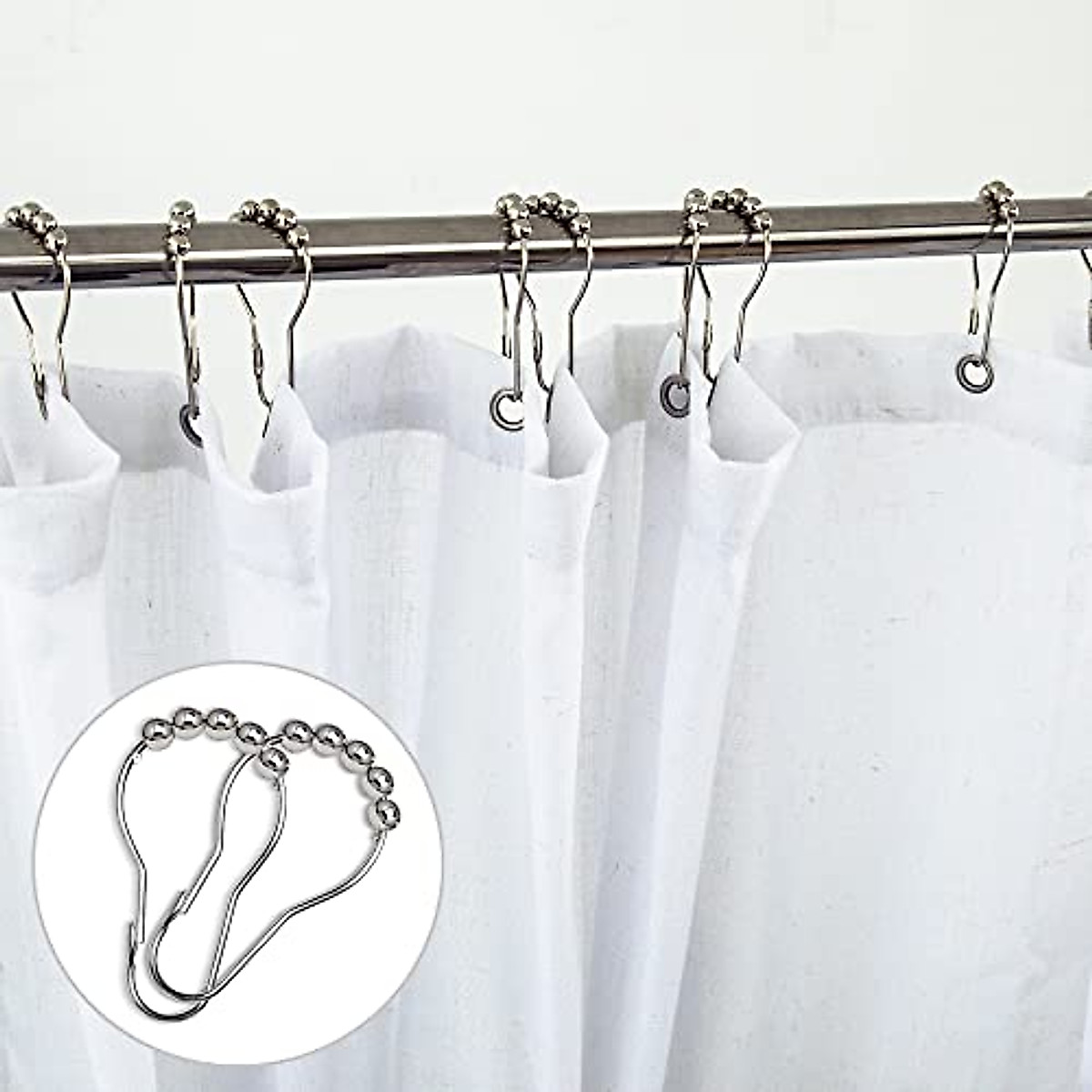 White Shower Curtain Liner Hooks Textured Sheer Linen Fabric Textile Faux Cotton See Through Heavy Duty Weighted Waterproof Simple Elegant Modern Farmhouse Shower Curtains for Bathroom Set 72x 72 Inch