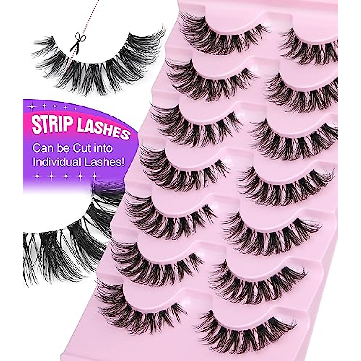 False Lashes Clear Band Eyelashes Natural Cat Eye Lashes Wispy Fake Eyelashes 16mm Fluffy Mink Lashes Pack 7 Pairs by Yawamica