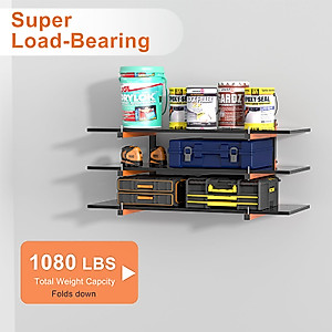 Lumber Rack Wall Mount, Lumber Storage Rack, Heavy Duty Wood Storage Racks with 9-Level System, 1080 lb Substantial Garage Wood Organizer, Orange Lumber Metal Racks for Indoor and Outdoor (6 PACK)