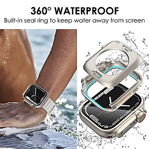 Fullife - Ultra Look - 2 in 1 Compatible with Waterproof Apple Watch Case 44mm Series 6 5 4 SE with Tempered Glass Screen Protector, iWatch 360 Protective Hard PC Bumper for Men Women, 44mm Titanium