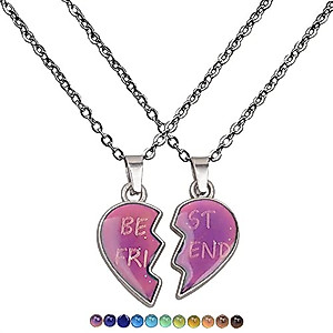 2pcs Matching Heart Mood Necklace Stainless Steel Temperature Sensing Color Changing Love Shape Mood Necklace for Best Friend-BF