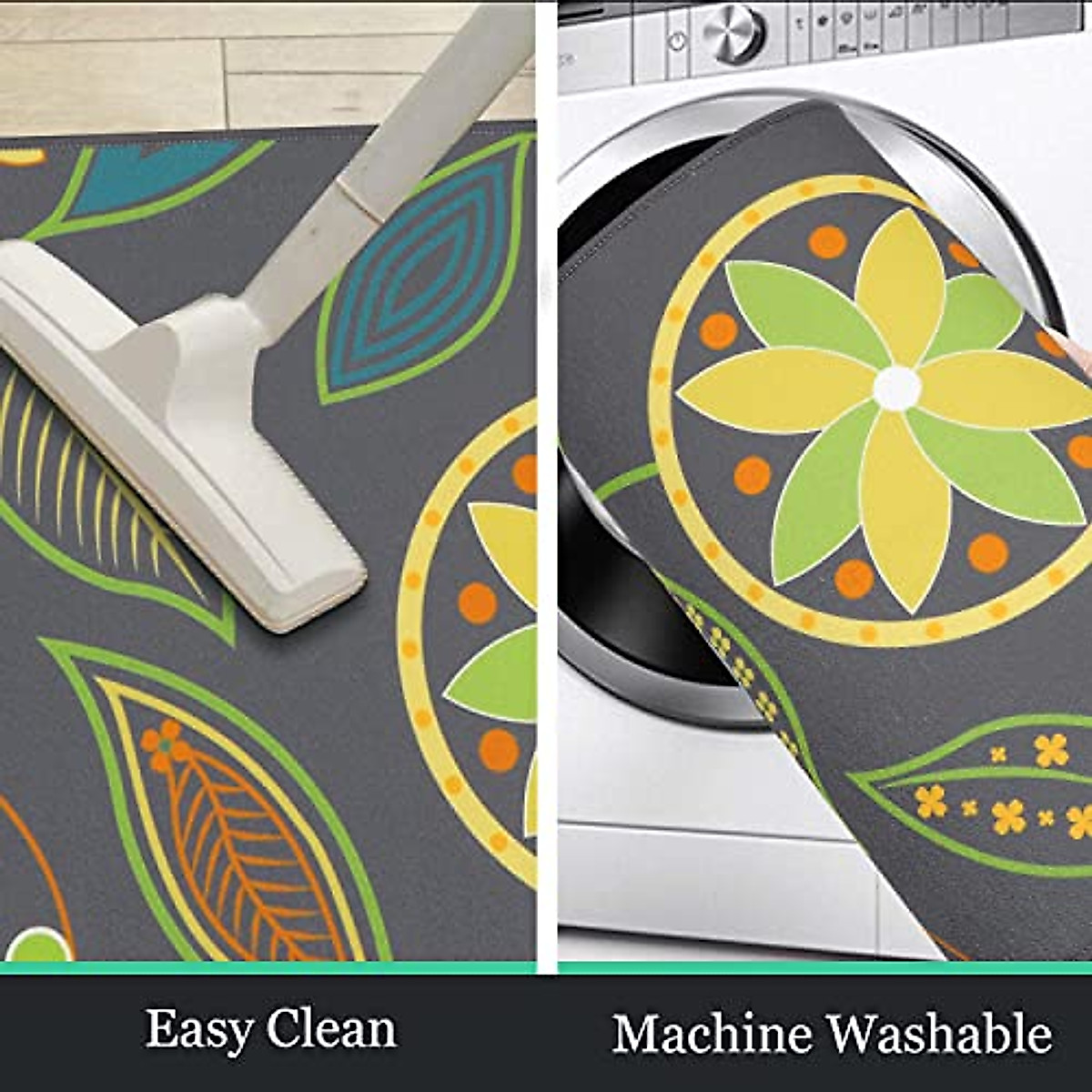 HEBE Floral Kitchen Rug Sets 3 Piece with Runner Non Slip Kitchen Rugs and Mats Washable Kitchen Mats for Floor Boho Area Rugs Doormat Carpet for Hallway Entryway Laundry Living Room