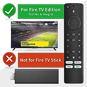 NS-RCFNA-21 Voice Replacement Remote Control for Insignia and Toshiba Fire Smart TVs with 4 Shortcut Buttons (PrimeVideo Netflix Disney+ Hulu)