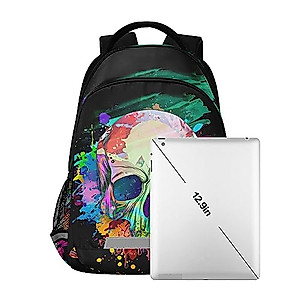 Sletend Printed Backpacks for Boys and Girls Skull Oil Painting Safety Student School Bag with Night Reflective Strip, Kids Backpack for Elementary Primary Middle School Student School Bag