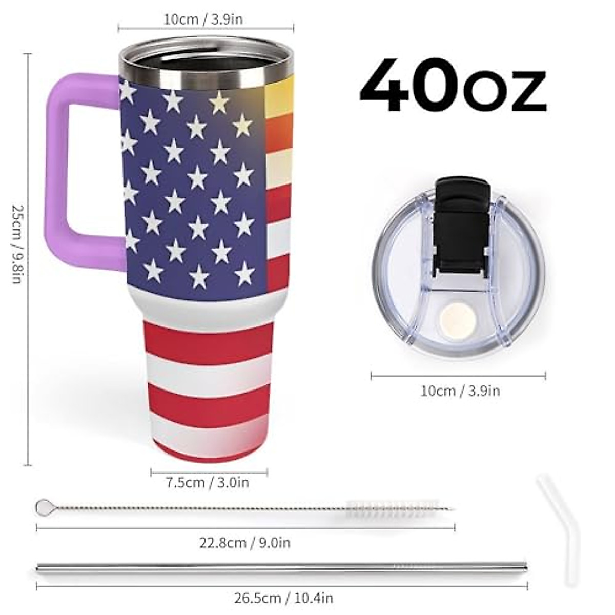 U.S. Venezuela Flag 40 Oz Stainless Steel Cup Travel Tumbler with Handle and Straw Lightweight Coffee Mug for Home Office