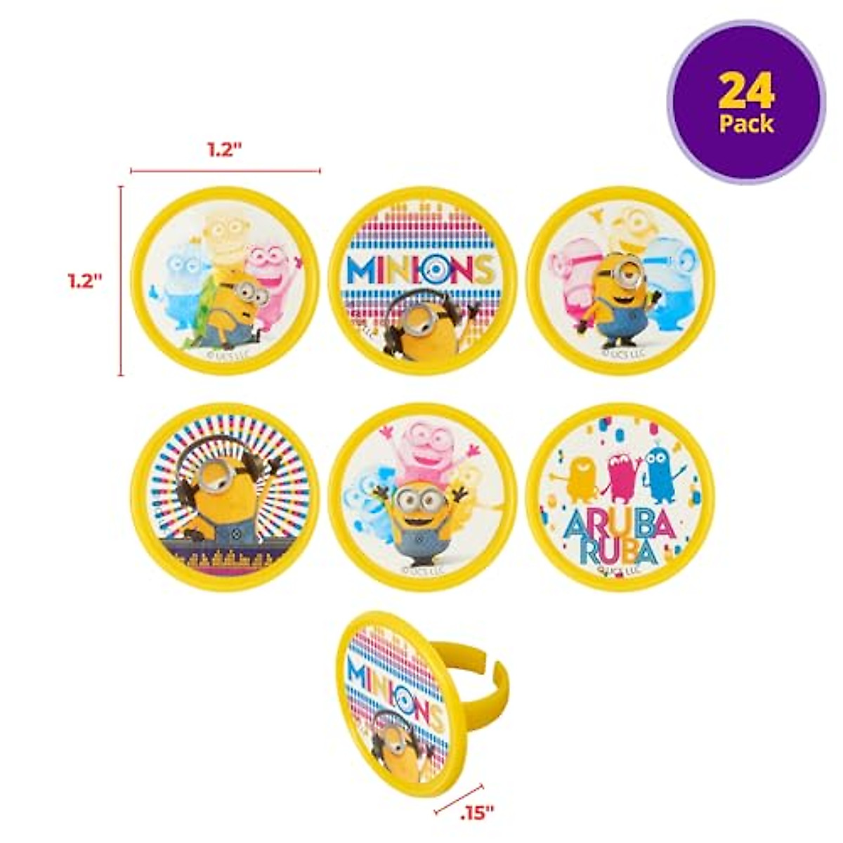 DecoPac Despicable Me™ Celebrations Cupcake Rings, 24 Minions Cupcake Decorations, 6 Minion Designs On Yellow Rings - 24 Pack