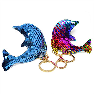Honbay 4PCS Sparkly Sequins Keychains Ocean Theme Animal Dolphin Shaped Keychains Party Favors Car Keychain Handbag Hanging Ornament Backpack Keychain, for Birthday, Wedding, Christmas, etc