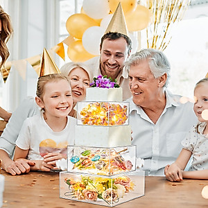 Sintuff 2 Pcs Square Acrylic Cake Stand 2 Tiers 6''/10'' Clear Fillable Cake Riser with LED String Light Cupcake Stand with Lid for Wedding Birthday Party Table Desserts