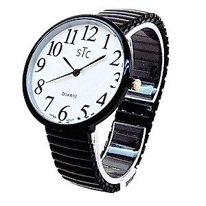 STC Black Super Large Face Stretch Band Easy to Read Watch
