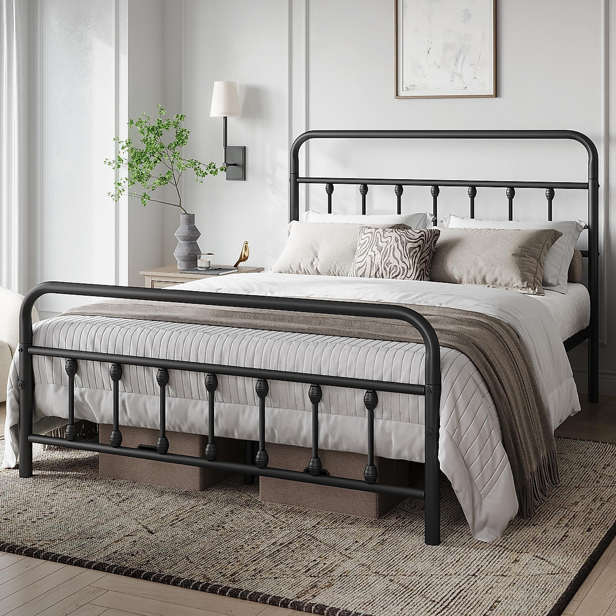 Yaheetech Classic Metal Platform Bed Frame Mattress Foundation with Victorian Style Iron-Art Headboard/Footboard/Under Bed Storage No Box Spring Needed Full Size Black