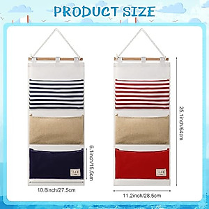 Riakrum 2 Pcs Hanging Organizer with Pockets Wall Hanging Storage Bag Linen Cotton Fabric Wall Door 3 Pockets Hanging Bag for Exchange Gifts Cabin Door Closet
