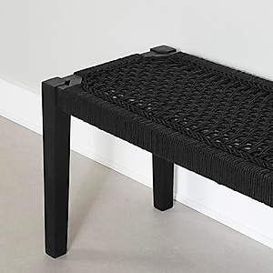 South Shore Balka Wood and Rope Bench, Pure Black