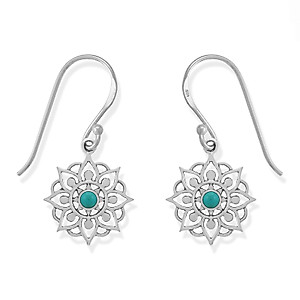 Boma Jewelry Sterling Silver Turquoise Lotus Flower Dangle Earrings