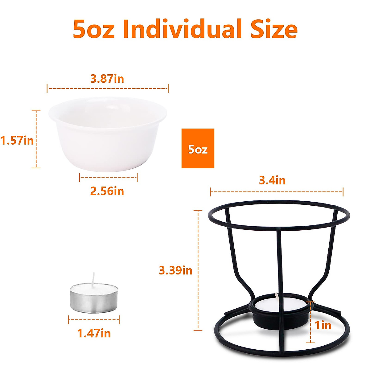 Luvan 4Pcs Fondue Pot Set for Chocolate Butter Cheese, 5oz Butter Warmer for Seafood with 20 Tealight, Ceramic Bowl Oven Microware Dishwasher Safe,Perfect for family dip Fruit,Dessert,Snack