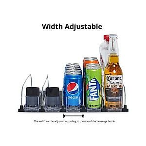 Shardified Drink Organizer for Fridge, Self-Pushing Beverage Organizer for Refrigerator, Width Adjustable Soda Can Pusher Glide, Beer Water Bottle Storage for Pantry, Glossy-Black, 5-Row