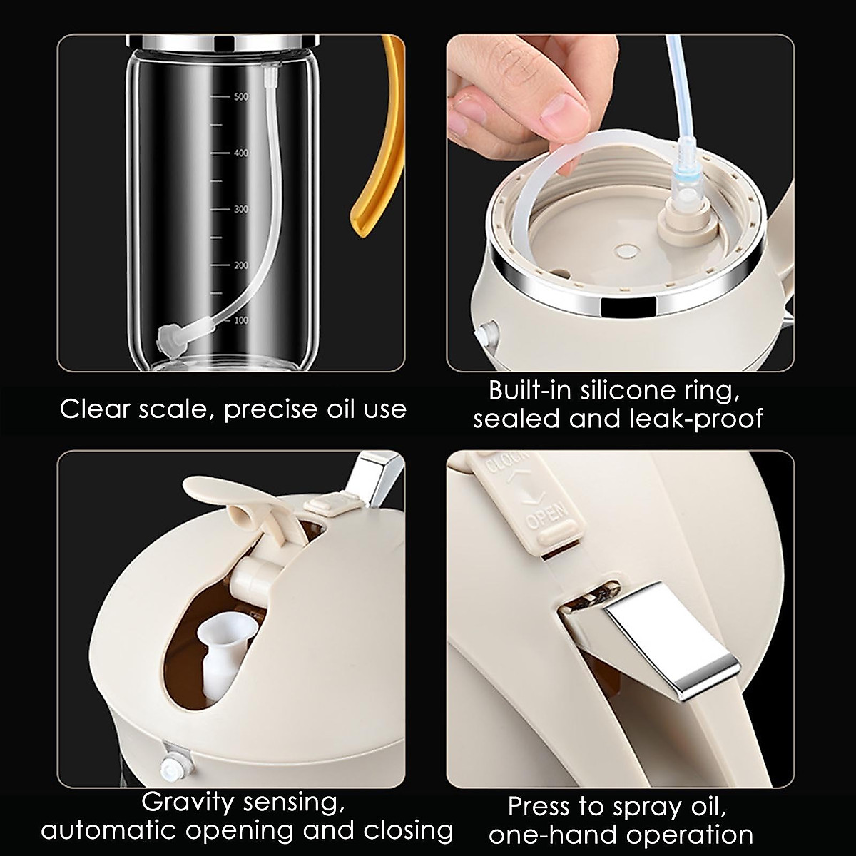 ERICAT Oil Spray Bottle, 2 in 1 Spraying and Pouring Oil Bottles, 550ml Large Capacity with Scale, Oil Sprayer Mister Dispenser, Refillable Food Grade Oil Vinegar Spritzer Sprayer Bottles for Kitchen