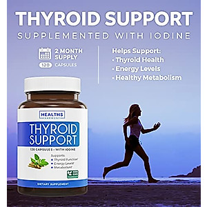 Thyroid Support with Iodine - 120 Capsules (Non-GMO) Improve Your Energy - Ashwagandha Root, Zinc, Selenium, Vitamin B12 Complex - Thyroid Health Supplement - 60 Day Supply