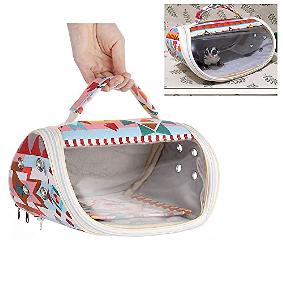 Bird Carrier Bag Small Pet Portable Breathable Outgoing Bag for Parrot Budgie Parakeet Cockatiel Conure Lovebird Finch Canary Amazon Hamster Mice Rat Chinchilla Guinea Pig Squirrel (Pink Ethnic)