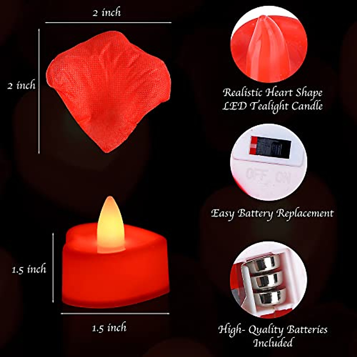 Proyatech LED Candles 24 Packs Flameless Tea Lights with 1000 Packs Artificial Rose Petals for Wedding Romantic Night Valentine's Day Decor（Warm