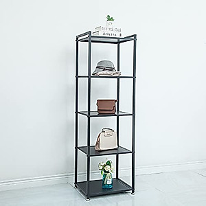 ZIOTHUM Display Shelf, 5-Tier Shelf Stand, Black Metal Thin Narrow Tall Large Corner Shelf Bookshelf Freestanding for Bedroom Shop Commercial Retail Storage(19.7x15.7x63)…