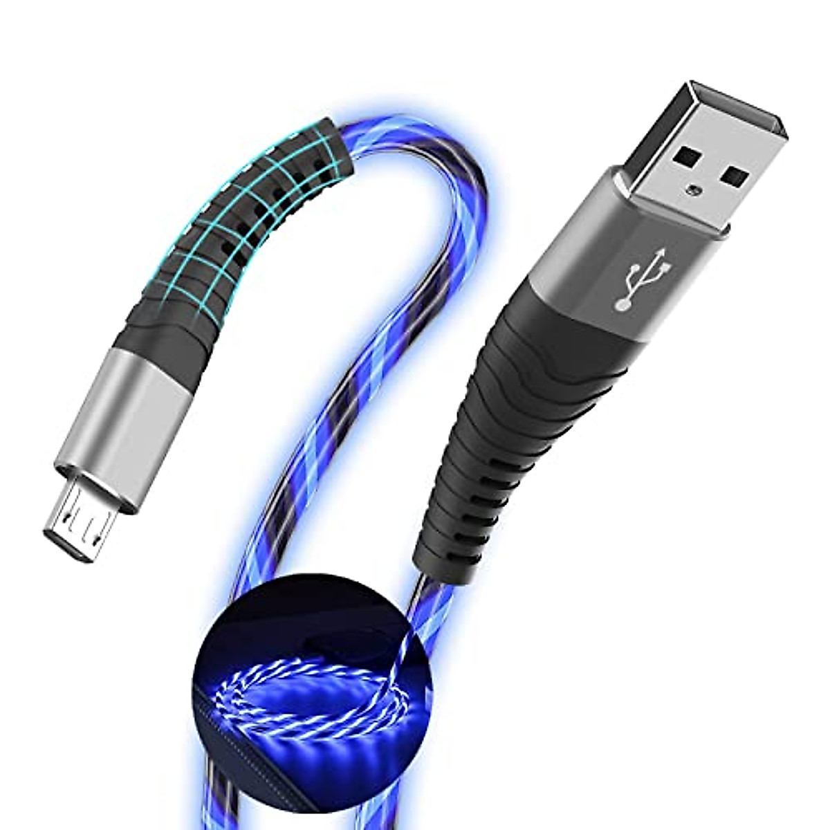 Oliomp Micro USB Cable 3FT, Fast Charging Android Charger LED Light Up Phone Charger Cord for Huawei Mate SE, Samsung Galaxy S7/S6/J7,LG,HTC,Sony,Moto,Kindle,PS4 and More