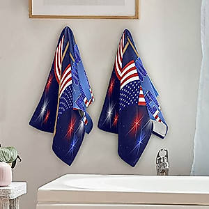 xigua 2PCS Polyester Hand Towels Soft and Absorbent for Hotel Spa Beach Bathroom Fingertip Towel,Flag Day Beautiful Text and Fireworks