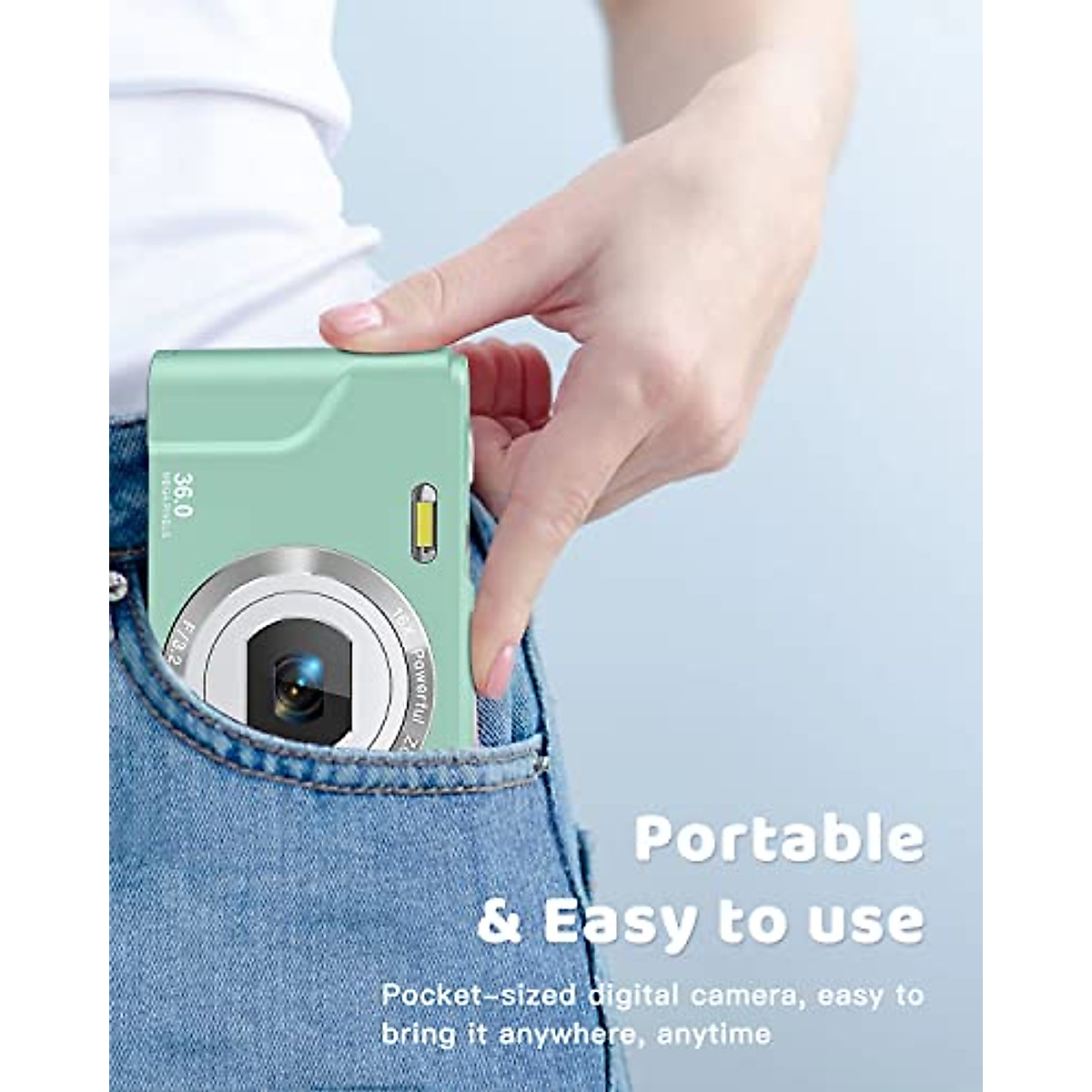 Digital Camera, Lecran FHD 1080P 36.0 Mega Pixels Vlogging Camera with 16X Digital Zoom, LCD Screen, Compact Portable Mini Cameras for Students, Teens, Kids (Green)