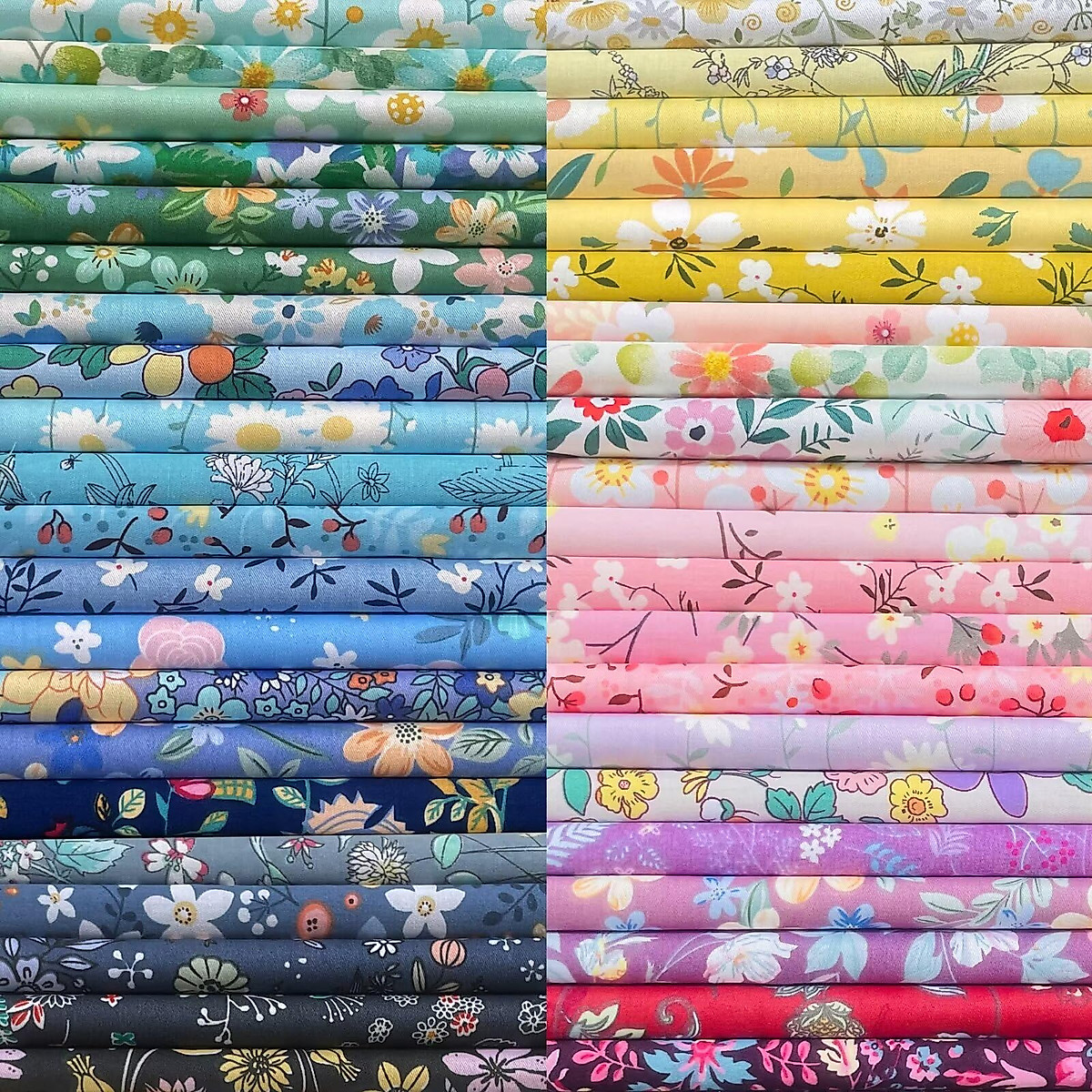 HANPATQUI 50PCS 8 x 8 inch Floral 100% Cotton Fat Quarters Fabric for Sewing and Quilting Bundles Precut Fabric Square for DIY Craft Patchwork…