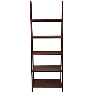 Amazon Basics Modern 5-Tier Ladder Bookshelf Organizer, Solid Rubberwood Frame - Espresso Finish