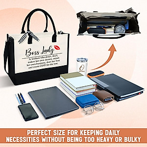 Boss Lady Gift Tote Bag, Leaving Moving Appreciation Retirement Birthday Christmas Gifts for Boss, Leader, Boss Lady, Manager Director, Women, 13oz Canvas Tote Bag With Zipper For Women