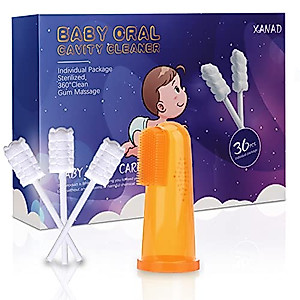 XANAD Baby Toothbrush, 36PCS Infant Toothbrush, Baby Tongue Cleaner, Newborn Baby Disposable Tongue Cleaning Infant Oral Stick Dental Care for 0-36 Month Baby, 1Pcs Finger Toothbrush Include