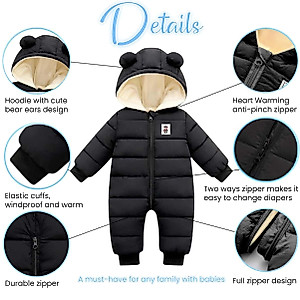 Ohrwurm Hooded Puffer Jumpsuit for Baby Boys Girls Long Sleeve Winter Romper Warm Snowsuit Coat Down Jacket 0-6 Months Black