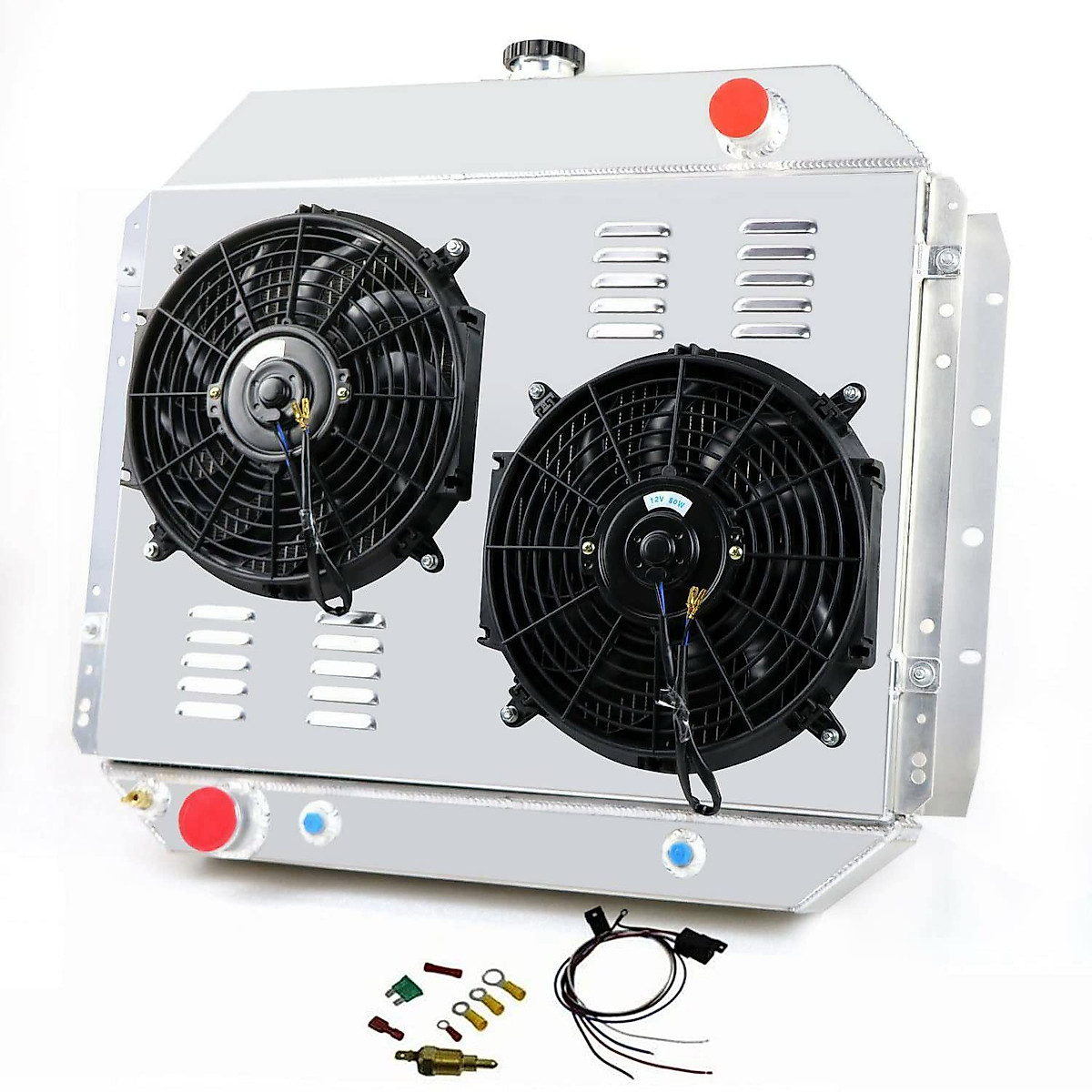 Cubauto 3 Row Radiator Compatible For 1966-1979 Ford Bronco F100 F150 F250 F350 77 75 73 69 67,High Performance Automotive Radiator + Shroud fan + Relay Kit