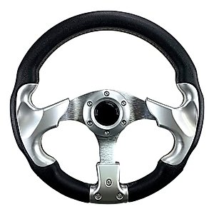 Pactrade Marine Boat Pontoon Non-Magnetic Steering Wheel Aluminum Frame Polyurethane (PU) Sleeves 3 Spokes 12-1/2" Diameter Aluminum Hub with 3/4" Tapered Bore (Silver, Silver Spokes)