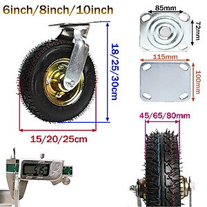 Trolley Industrial Transport Wheel Silent Castor Fixed Heavy Duty Industrial Caster, Rubber Steel Hub, Air Filled, Shock Absorption, for Trolley, Carts, Dolly