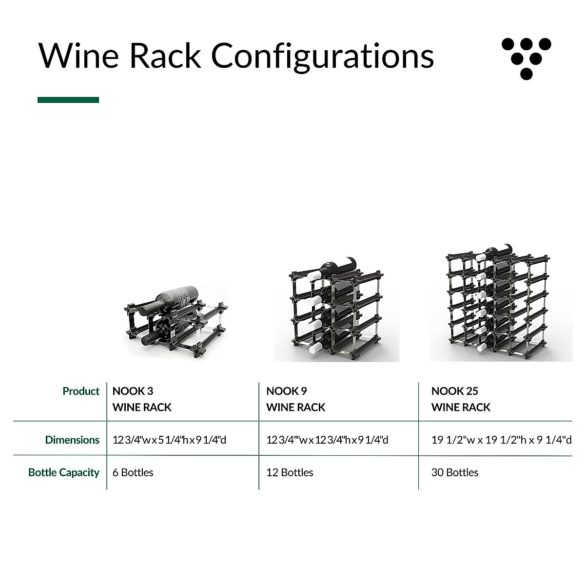 Nook 6 Bottle Modular Wine Rack - Easy 2 Step Assembly