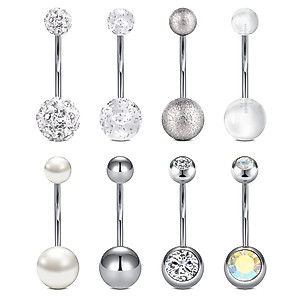 VCMART 14g 14mm Belly Button Ring Surgical Steel Belly Button Rings Silver Belly Rings for Women Navel Rings Piercing Jewelry Long Bar Belly Button Piercing Jewelry