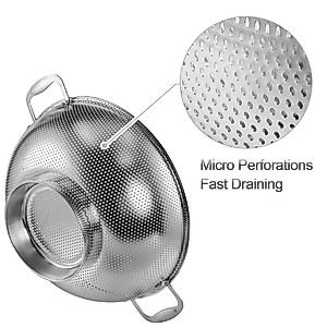 Extra Large 6-Qt Colander, 18/8 Stainless Steel Mesh Strainer for Kitchen, Food Sieve with Riveted Handles and Self-draining Solid Ring Base, Great for Pasta, Rice, Vegetables and Fruits