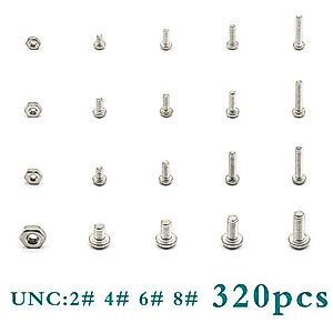 ZERO HOME 320pcs #2-56#4-40#6-32#8-32 UNC Stainless Steel Phillips Pan Head Machine Screws Nuts Assortment Kit