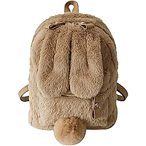 CHERSE Kawaii Fluffy Purse Backpack Plush Backpack Furry Bag Fuzzy Bag Girls Women Faux Fur Travel Daypacks Rabbit Design (Light Brown)