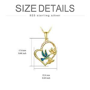 YDD 14K Solid Gold Hummingbird Necklaces for Women Gold Hummingbird Heart Pendant Bird Necklace 16''-18"