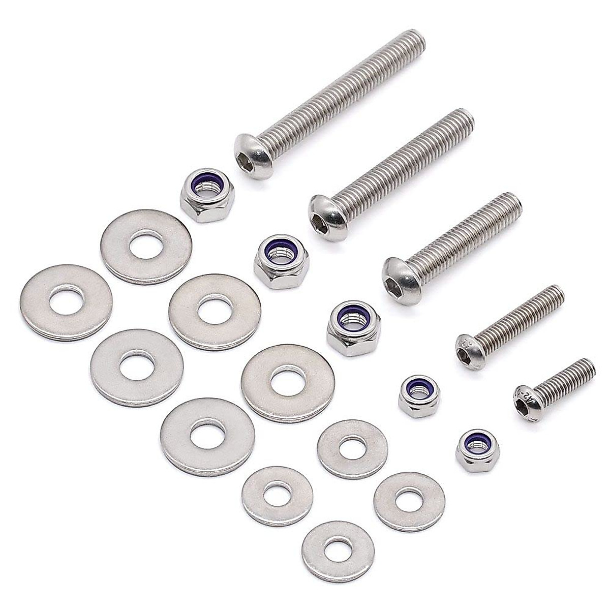 Glvaner M10-1.5 x 35mm (8 Sets) Button Head Socket Cap Screws with M10-1.5 Hex Locknuts and Large Flat Washers Assortment Tool Set