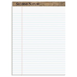 TOPS Second Nature 100% Recycled 18 lb. Legal Pad, 8-1/2 x 11-3/4 Inches, Perforated, White, Legal/Wide Rule, 50 Sheets per Pad, 12 Pads per Pack (74085)