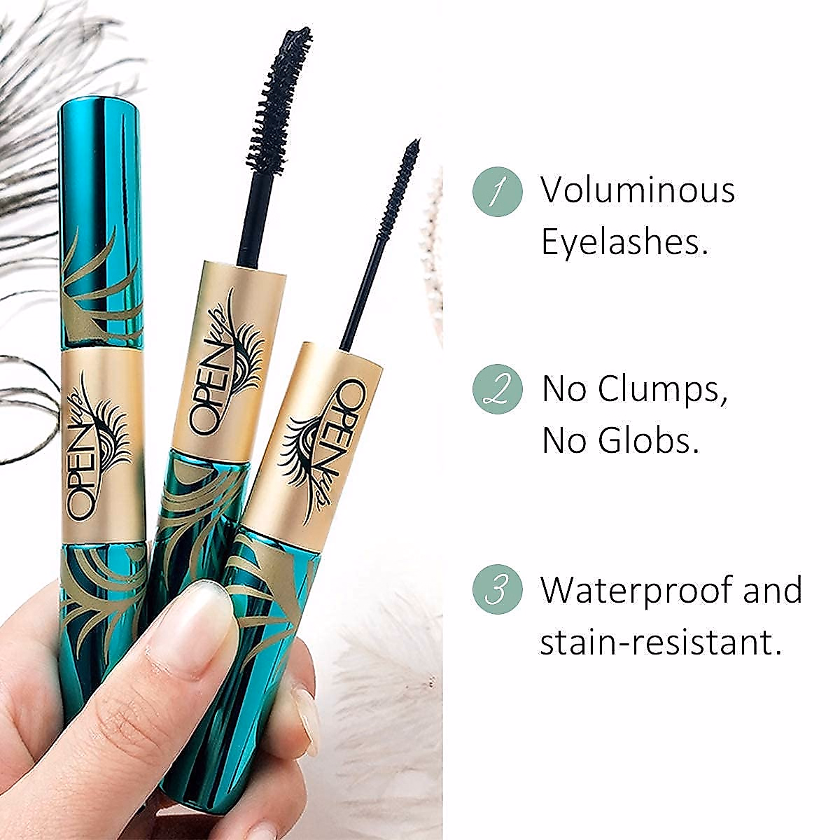 GECOMO Mascara Black Volume and Length with 2 in 1 Mascara Wand, 4D Silk Fiber Lash Mascara Waterproof, No Smudging, No Clumping, No Flaking, Thick & Black, Best Mascara for Women