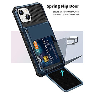 TITACUTE for iPhone 13 Case Wallet 5 Credit Card Holder Flip Cover Design ID Slot Back Pocket Dual Layer Armor Scratch Resistant Hard Shell Hybrid Protective Bumper for iPhone 13 6.1 Navy Blue