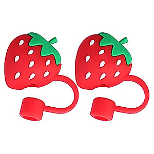 BESTOYARD 2pcs Silicone Straws Tips Covers Strawberry Shaped Straw Plug Compatible with Stanley Straw Drinking Beverages Accessories