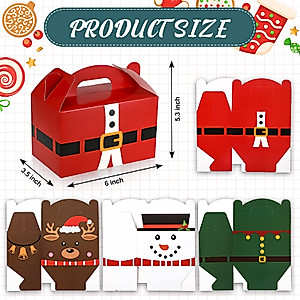 Christmas Treat Boxes, 24 Pieces Plaid Santa Elf Snowman Elk Gingerbread Xmas Cardboard Present Candy Cookie Boxes with Handles, Holiday Party Favor Supplies, 4 Designs (Cute Style)